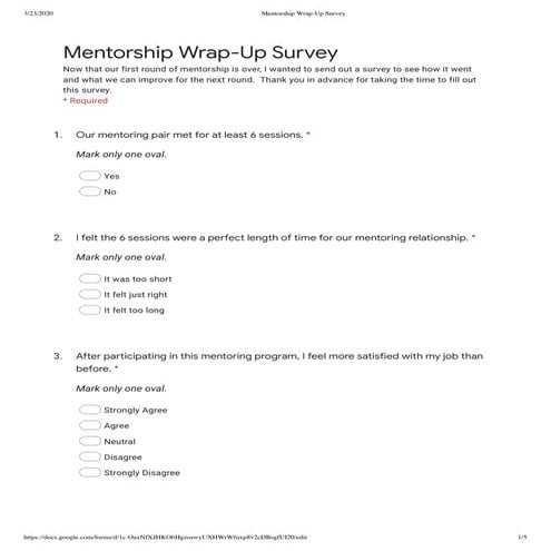 End of mentorship survey | PDF