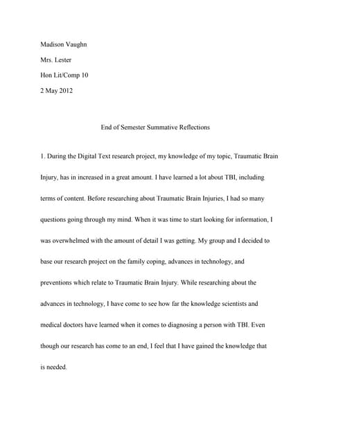End of semester summative reflections | DOCX