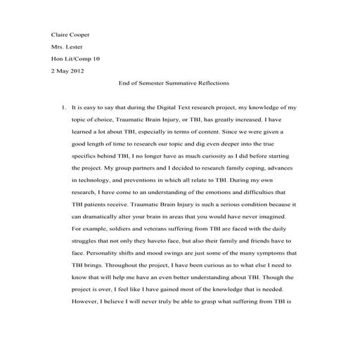 End of semester summative reflections | PDF