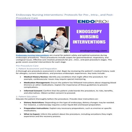 Endoscopy Nursing Interventions: Protocols for Pre-, Intra-, and Post | PDF