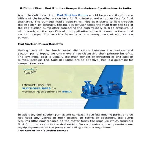 What Are the Benefits of End Suction Pumps | PDF