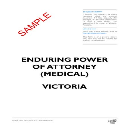 Enduring Power of Attorney (Medical) Victoria - Sample | PDF