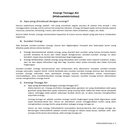 Energi tenaga air hidroelektrisitas | DOCX
