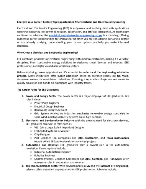 Introduction to Electrical Engineering branch of Engineering | PPTX