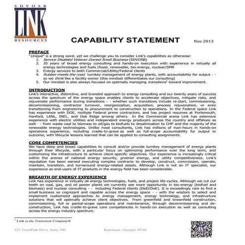 Energy Consulting SDVOSB Capability Statement Corporate | PDF