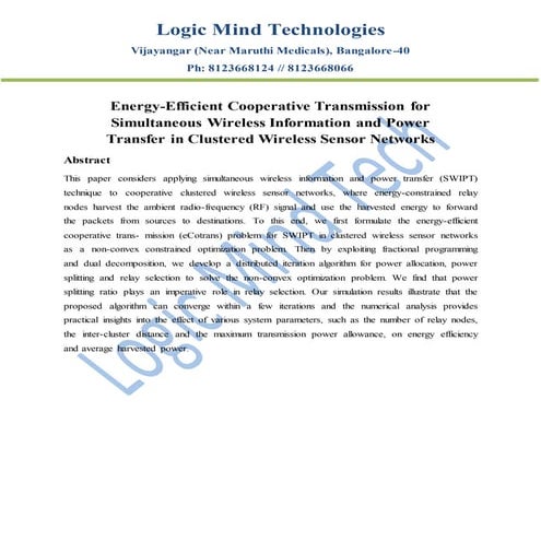 Energy Efficient Cooperative Transmission For Simultaneous Wireless Information And Power