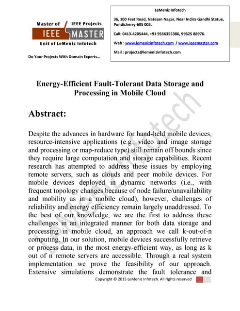 Energy Efficient Fault Tolerant Data Storage And Processing In Mobile 0761