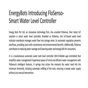 App based Smart Water Level Controller FloSenso Introduced by ...