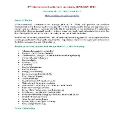 2nd International Conference on Energy (ENERGY 2024) | PDF