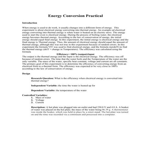 Energy conversion practical | DOCX | Physics | Science