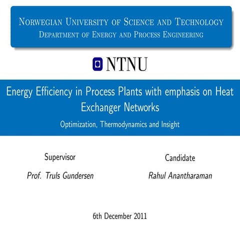 Energy efficiency in process plants with an emphasis on hens | PPT