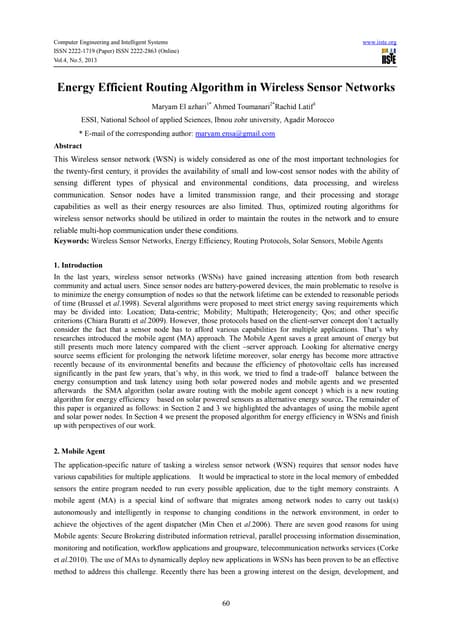 Energy Efficient Routing Algorithm In Wireless Sensor Networks Pdf