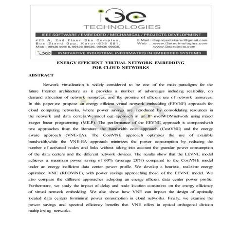 Energy Efficient Virtual Network Embedding For Cloud Networks Pdf