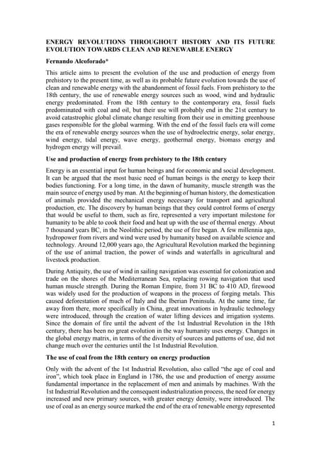 ENERGY PRODUCTION AND CONSUMPTION FROM PREHISTORY TO THE CONTEMPORARY ...