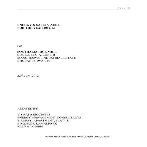 Energy & safety audit of rice mill for husk based power plant for ...