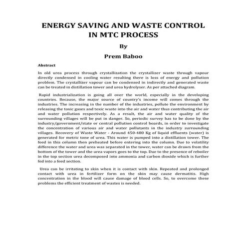 Energy saving and waste control in mtc process | PDF
