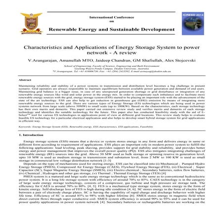 Characteristics and applications of Energy Storage in Power system ...