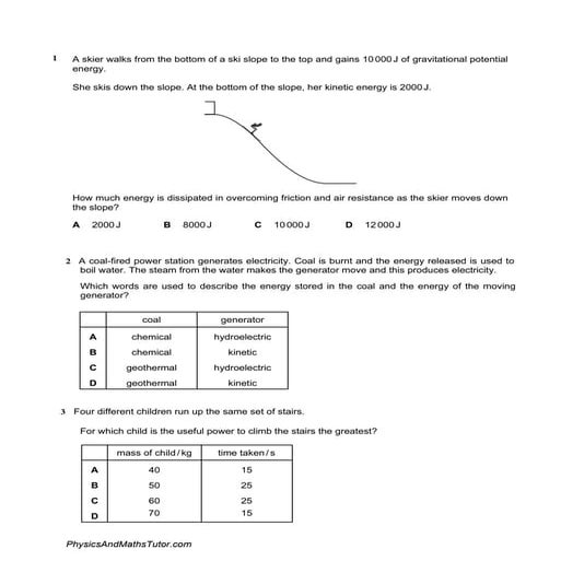 Energy, Work & Power (Multiple Choice) QP.pdf | Physics | Science
