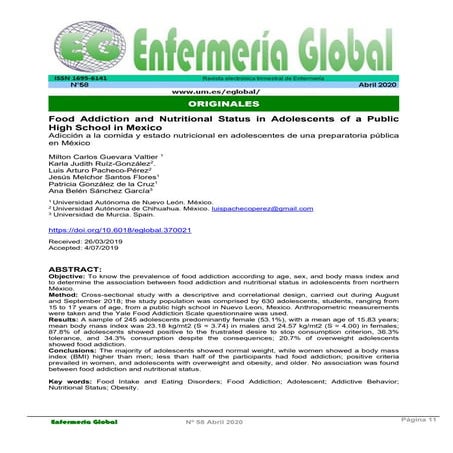 Food Addiction and Nutritional Status in Adolescents of a Public High ...