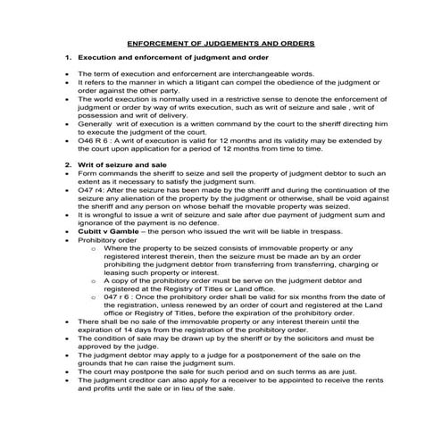 Enforcement of judgements and orders | PDF