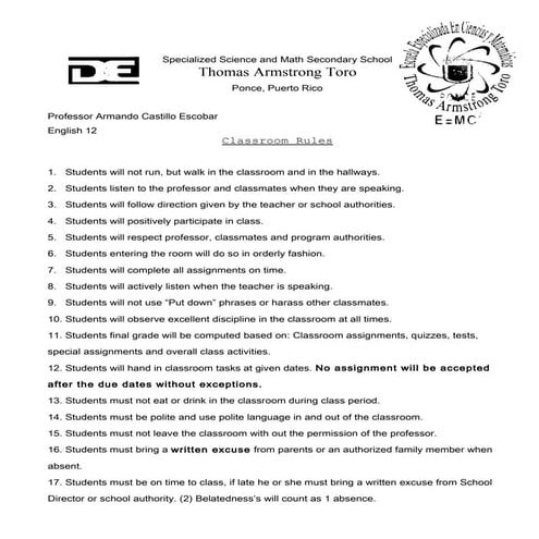 Eng. 12 class rules | PDF
