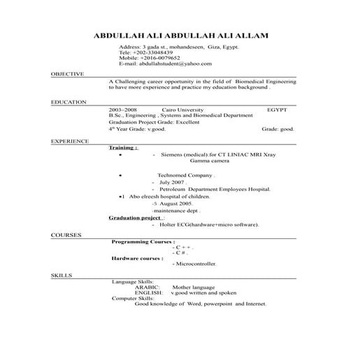 Eng Abdullah Allam Cv | DOC