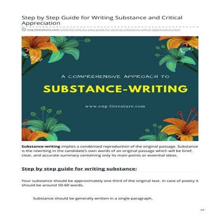 Step by Step Guide for Writing Substance and Critical Appreciation | PDF