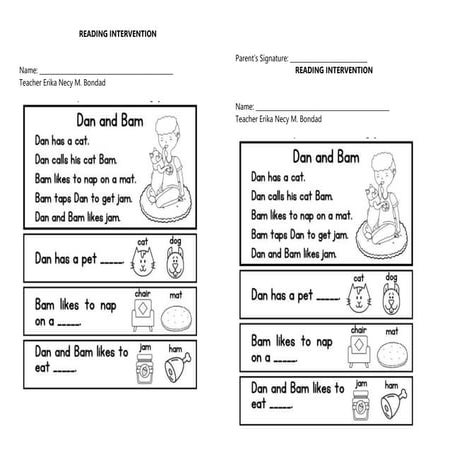 English Reading Intervention for Grade 1 | DOCX