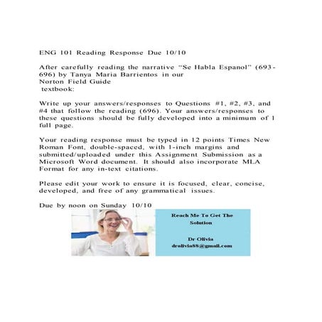 Eng 101 reading response due 1010 after carefully reading th | DOCX