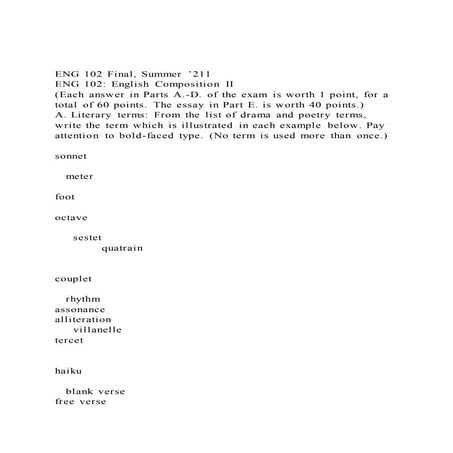 ENG 102 Final, Summer ’211ENG 102 English Composition II(Ea | DOCX