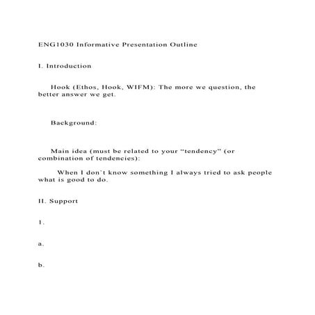 ENG1030 Informative Presentation OutlineI. Introduction.docx