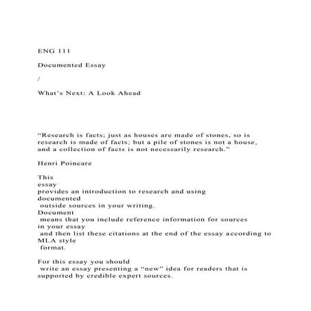 ENG 111 Documented Essay What’s Next A Look Ahead | PDF