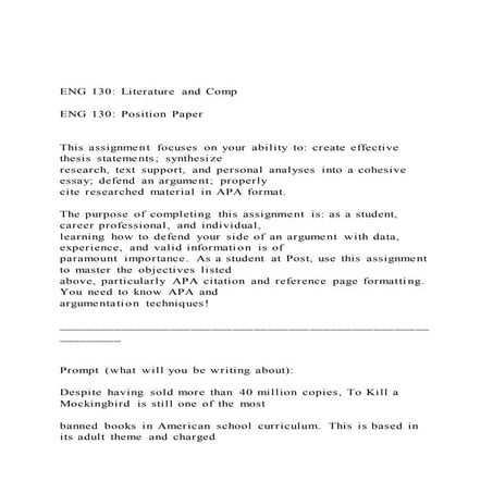 ENG 130 Literature and Comp ENG 130 Position Paper | DOCX