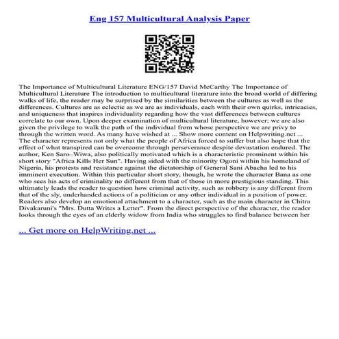 Eng 157 Multicultural Analysis Paper | PDF