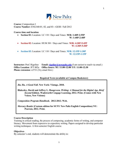 Revised ENG160 Sections | RTF | Homework and Study | Education