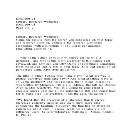 ENG200 v4Library Research WorksheetENG200 v4Page 2 of 2 | PDF