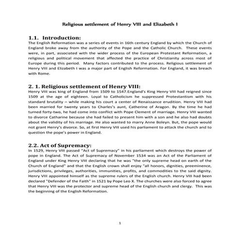 Reformation in England : Causes and Consequences | PPTX