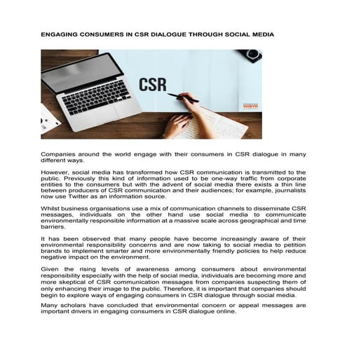 Engaging consumers in CSR dialogue through social media | PDF ...