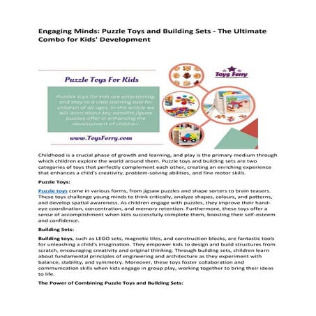Engaging Minds: Puzzle Toys and Building Sets - The Ultimate Combo for ...