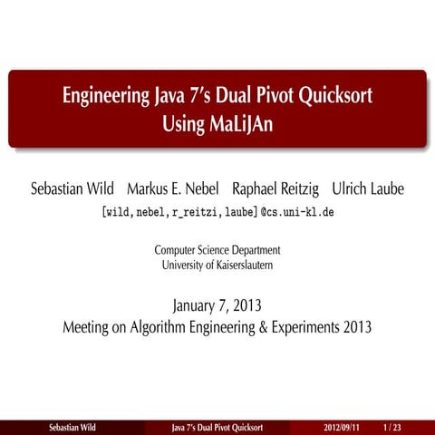 Engineering Java 7's Dual Pivot Quicksort Using MaLiJAn | PDF | Programming Languages | Computing