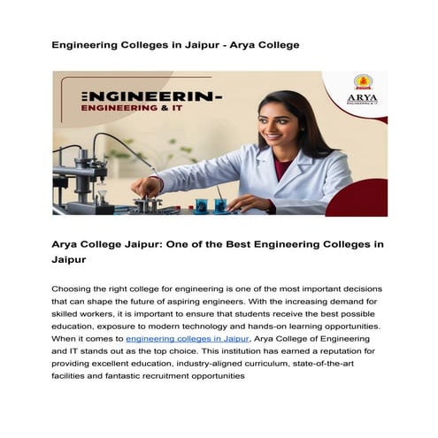 Engineering Colleges in Jaipur - Arya College | PDF