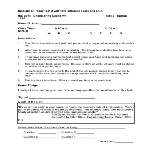 Engineering economy sample test #2 question | PDF