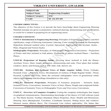 Engineering Graphics (B.Tech.) for engineering faculty | DOCX