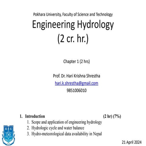 Engineering Hydrology Chapter 1 Hydrological Cycle, Water Balance and Data Availability.pptx