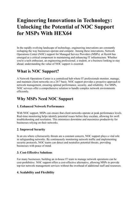 24/7 NOC Services for MSPs: Proactive Monitoring & Support | PDF