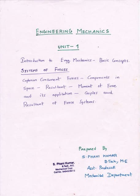 Unit 1 System Of Forces Pdf