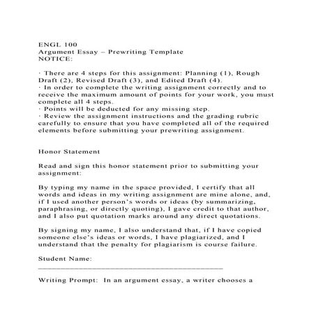 ENGL 100Argument Essay – Prewriting TemplateNOTICE· There.docx