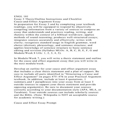 Engl 101essay 3 Thesisoutline Instructions And Checklistcause Docx