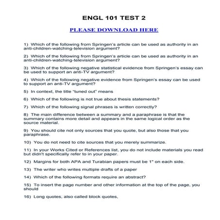 Engl 101 final exam 2 | DOCX