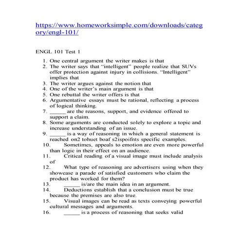 Engl 101 test 1, 2, 3 | DOCX